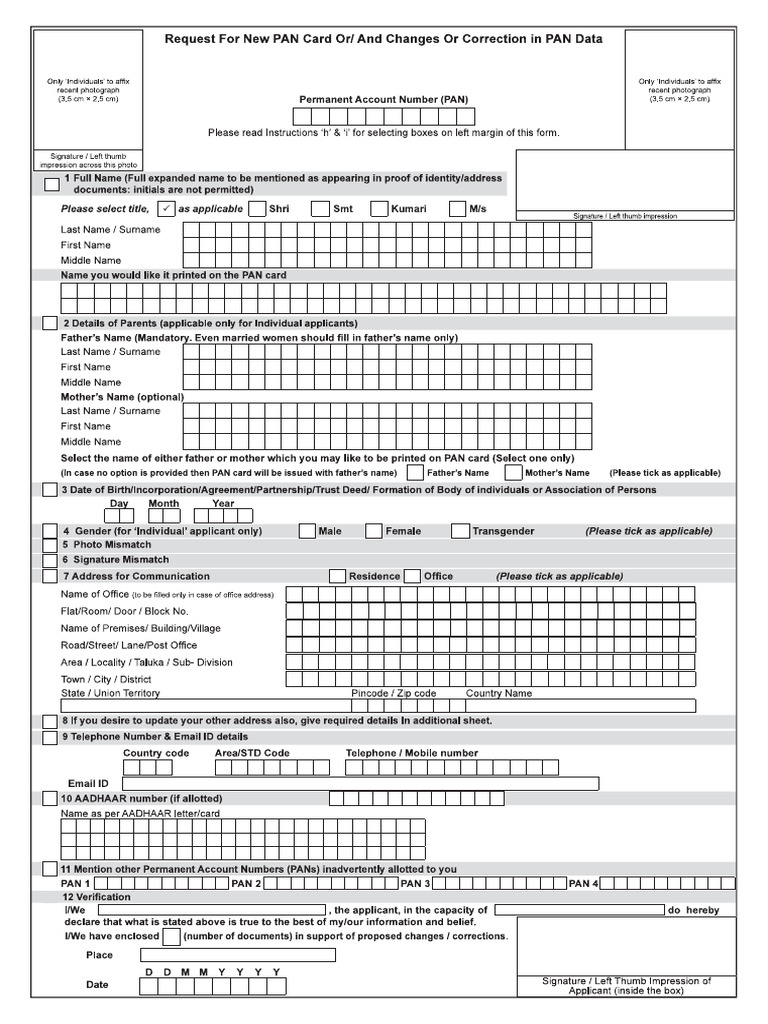 Pan Card Correction Form | PDF