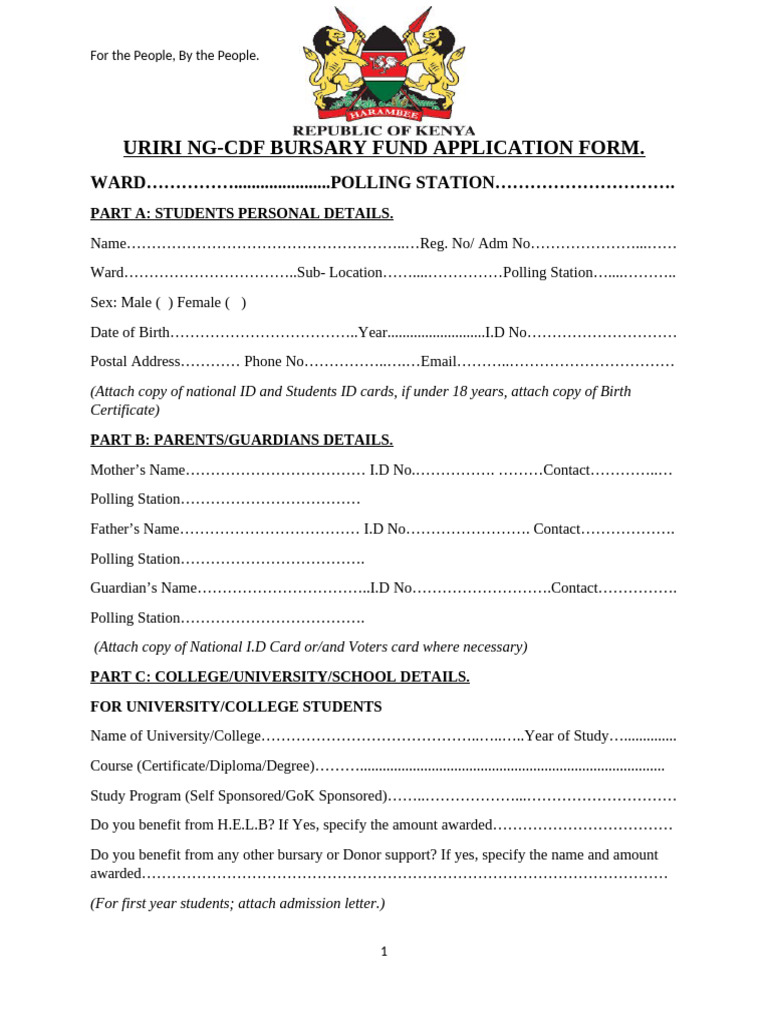 Uriri NG-CDF Bursary Application Form | PDF