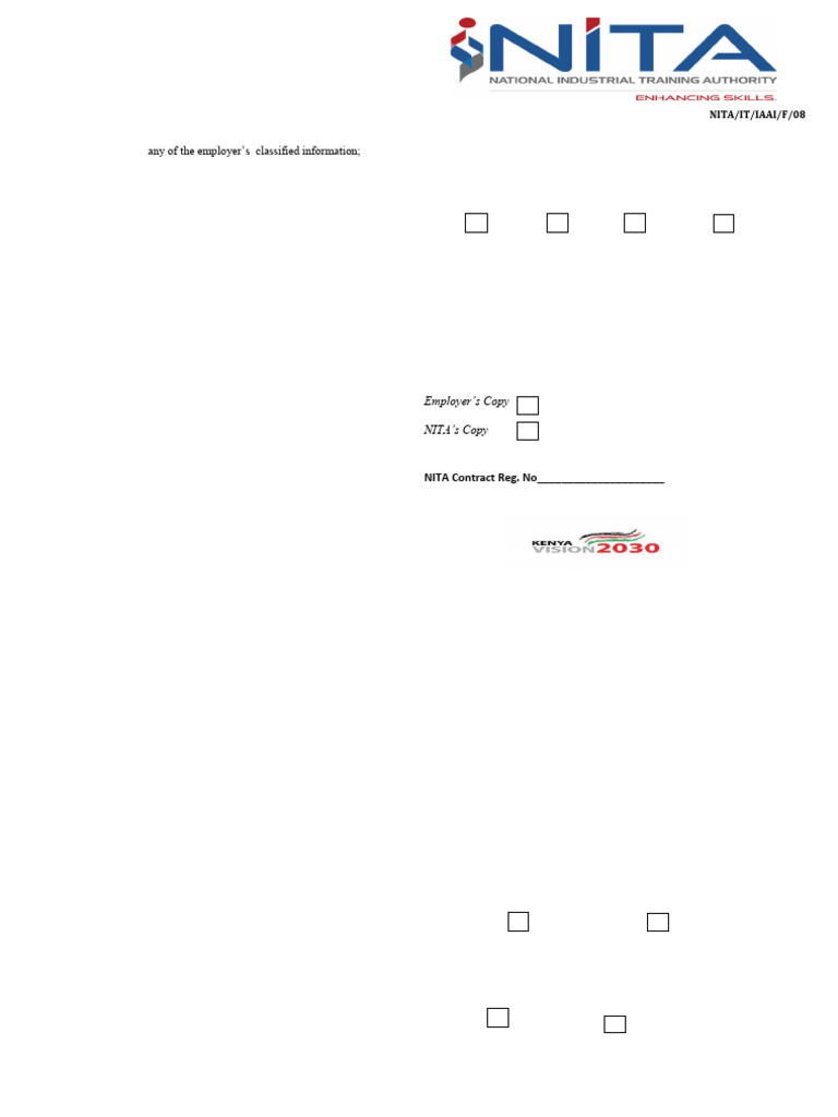 NITA Industrial Attachment Contract Form 2 | PDF | Employment
