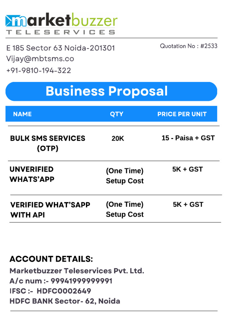 Quotation For SMS 20k and Whatsapp | PDF