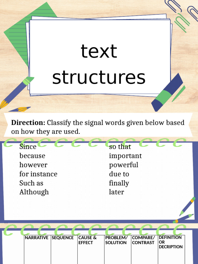 Text Structures and Signal Words Guide | PDF | Narrative | Word