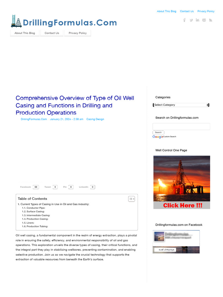 Types and Functions of Oil Well Casing | PDF | Casing (Borehole)