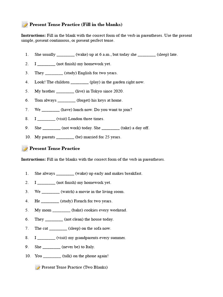 Present Tenses Fill in The Blanks | PDF | Chess | Chess Theory