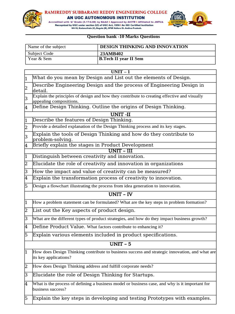 DTI Question Bank 2024 25 | PDF | Design Thinking | Creativity