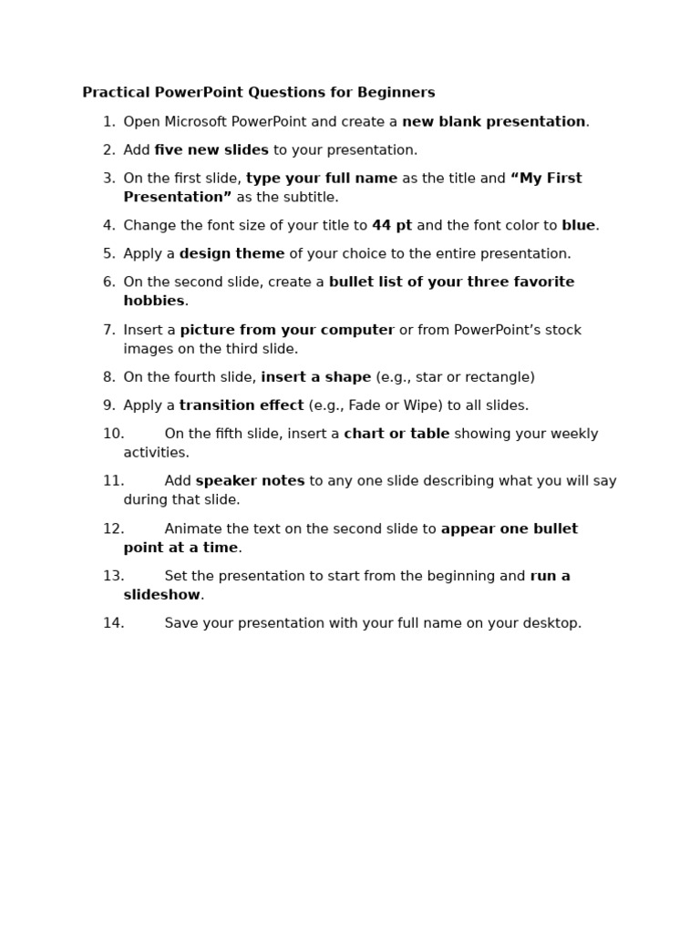 Practical PowerPoint Questions For Beginners | PDF