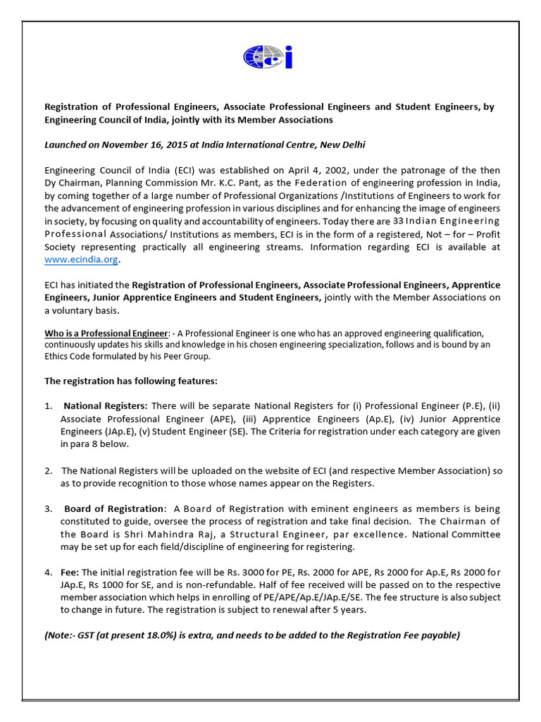 ECI Registration for Professional Engineers | PDF | Engineer | Academic ...