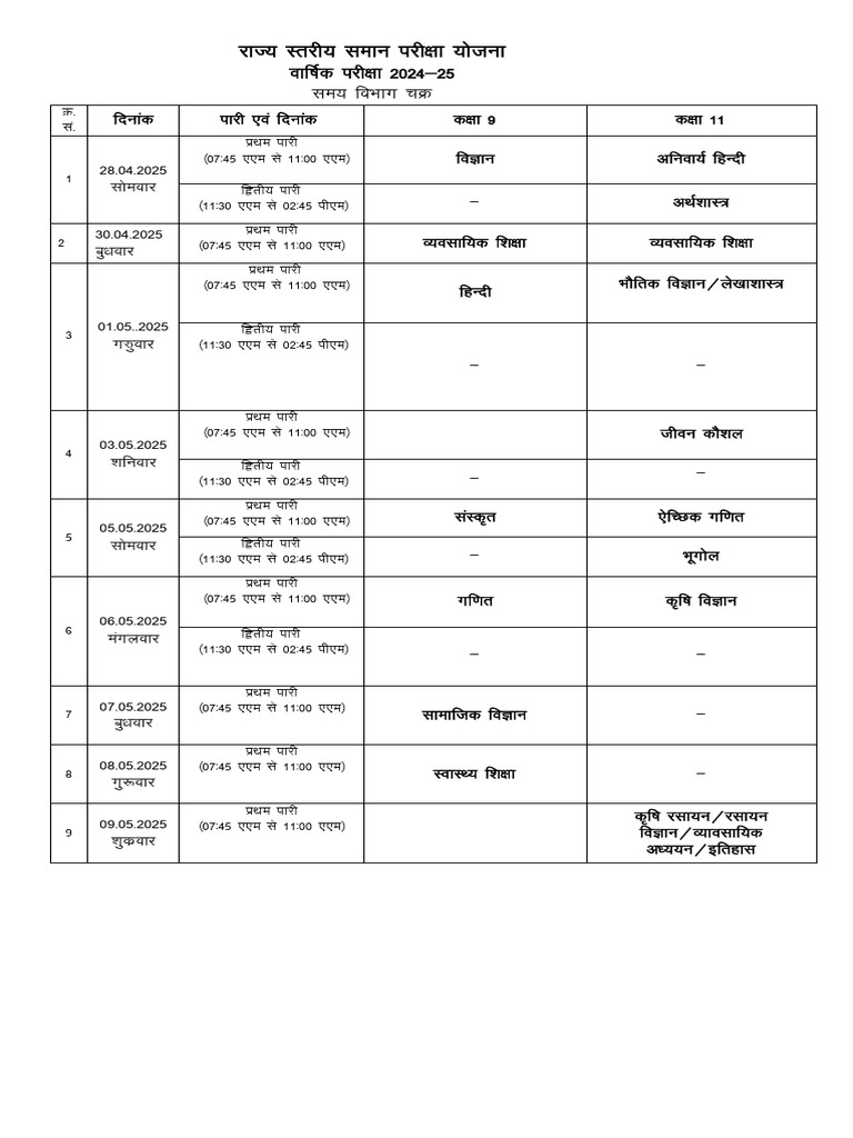 Timetable 2025 | PDF