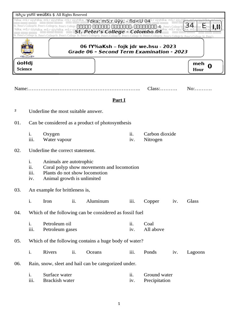 Science Grade 06 Eng. 25-09-2023 | PDF