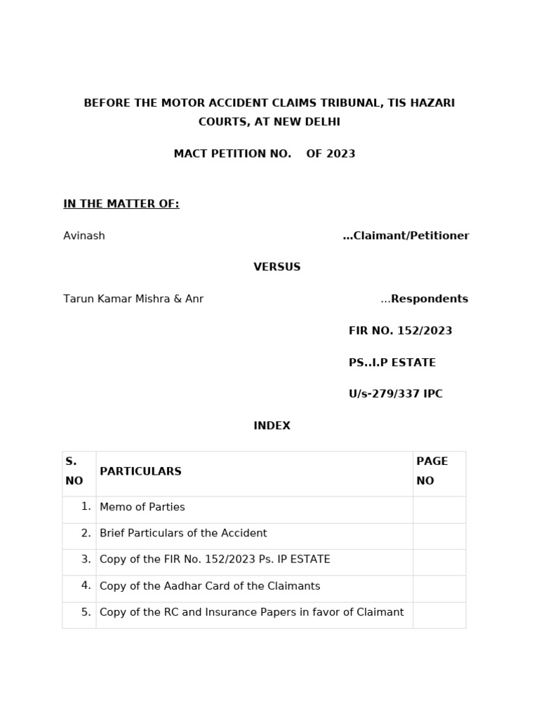 MACT Petition for Accident Compensation | PDF | Affidavit