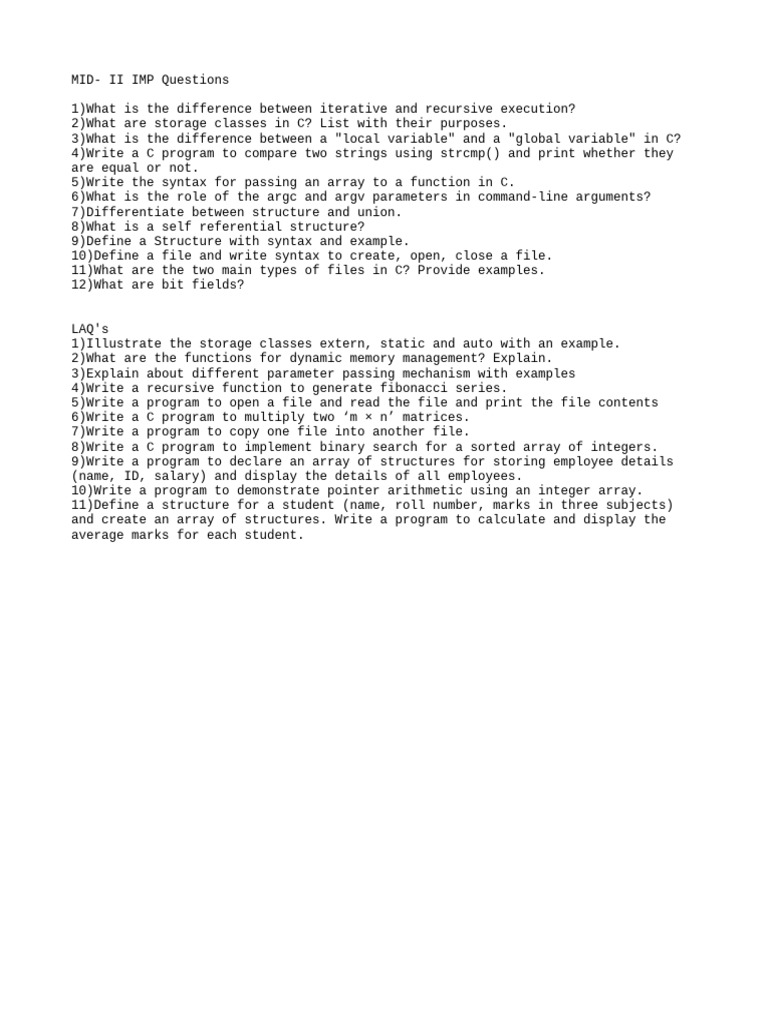 Pps Mid - II Imp Questions | PDF