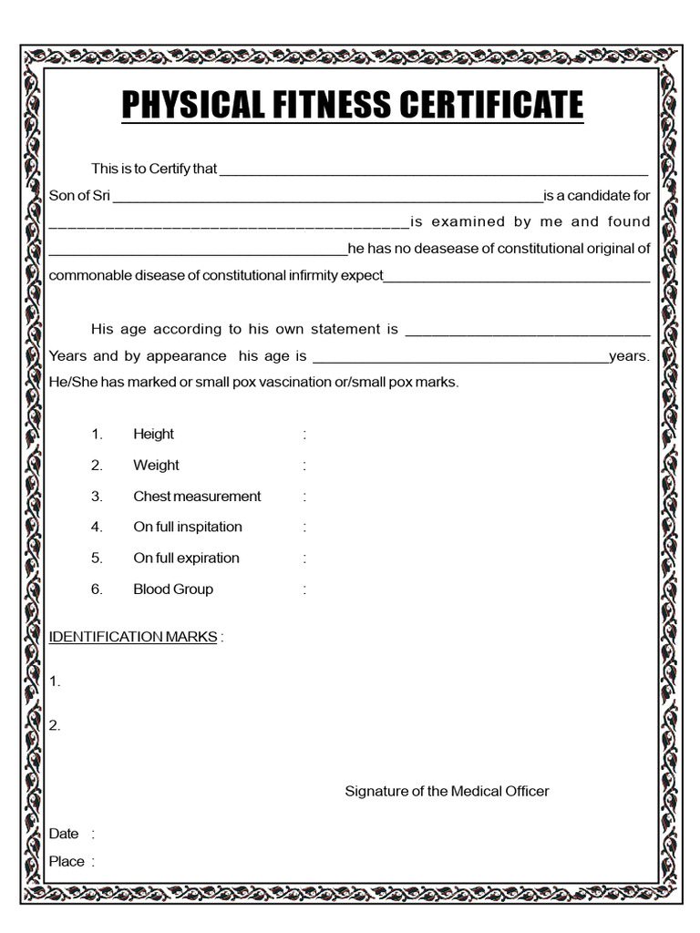 Physical Fitness Certificate | PDF