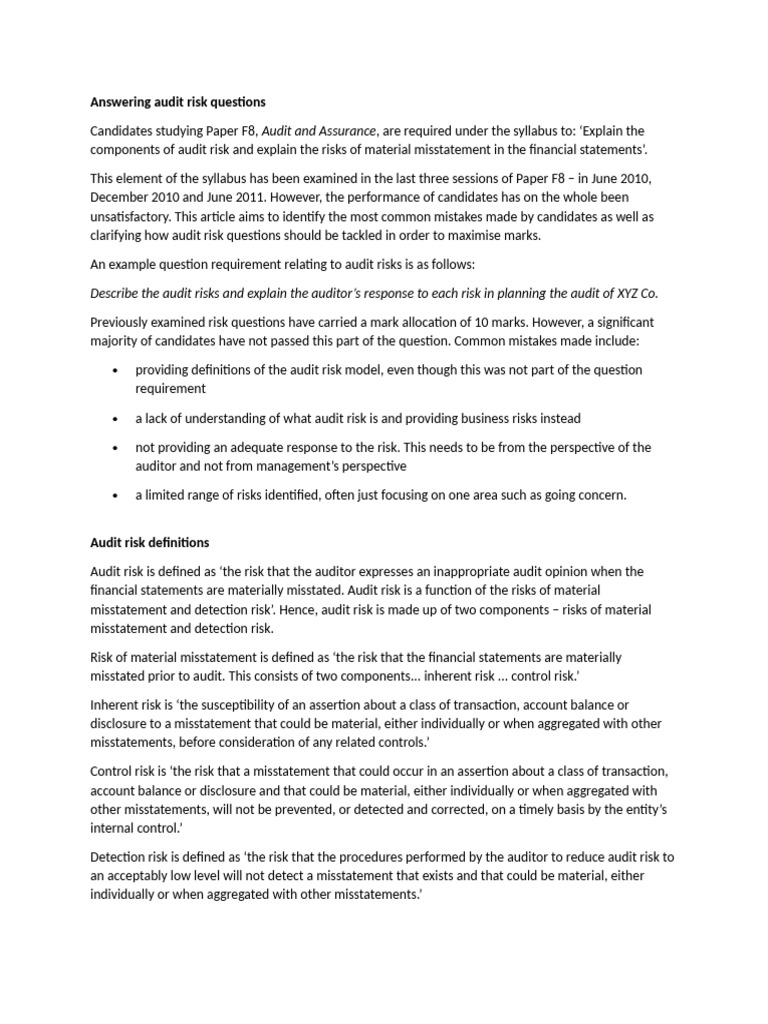 Audit Risk: Common Mistakes & Solutions | PDF | Audit | Risk