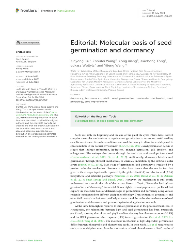 Molecular Basis of Seed Germination and Dormancy | PDF | Germination | Seed