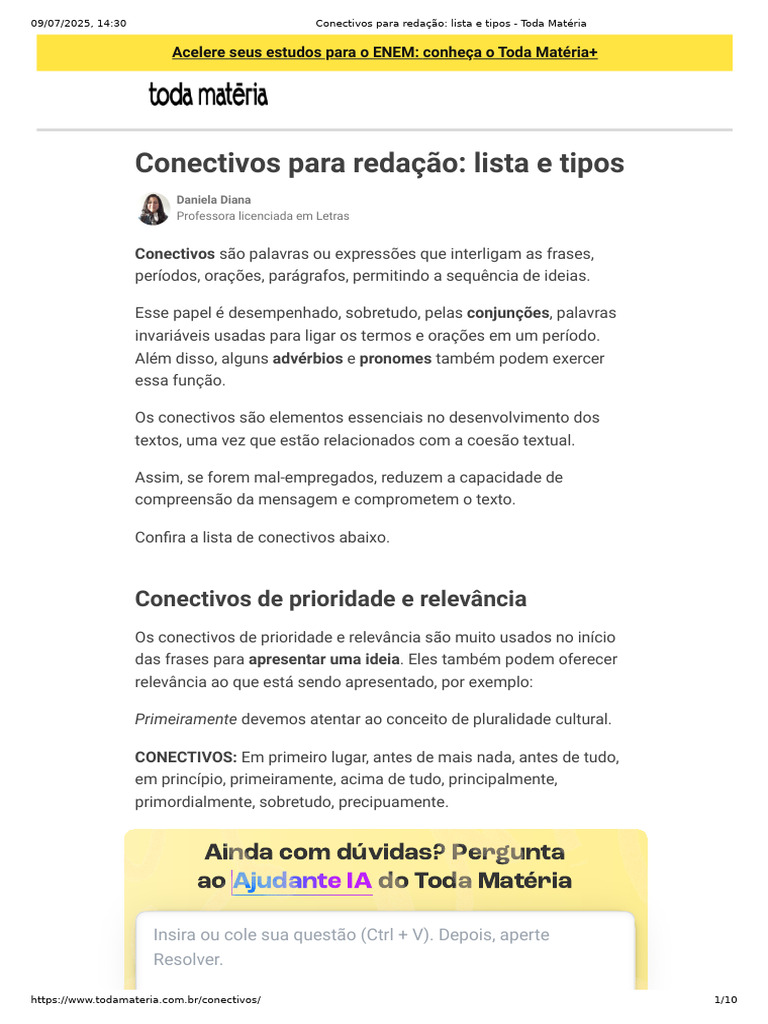 Conectivos para Redação - Lista e Tipos - Toda Matéria | PDF