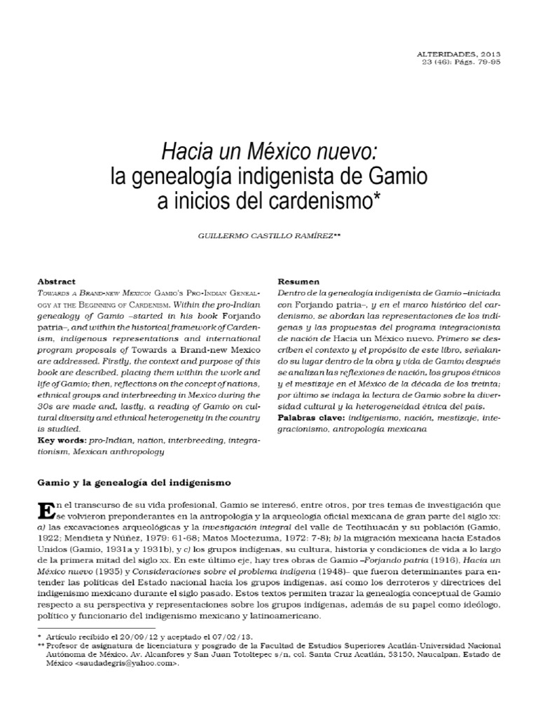 Vista de Hacia Un México Nuevo - La Genealogía Indigenista de Gamio A ...