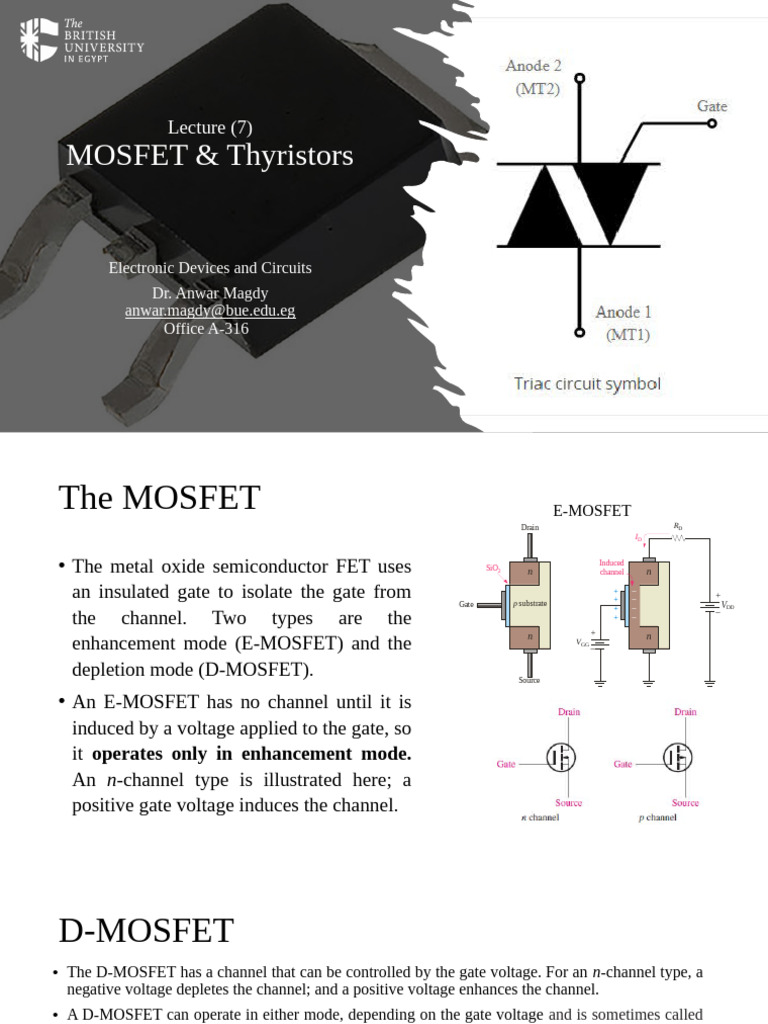 Lecture (7) MOSFET Thyristors | PDF | Field Effect Transistor | Mosfet