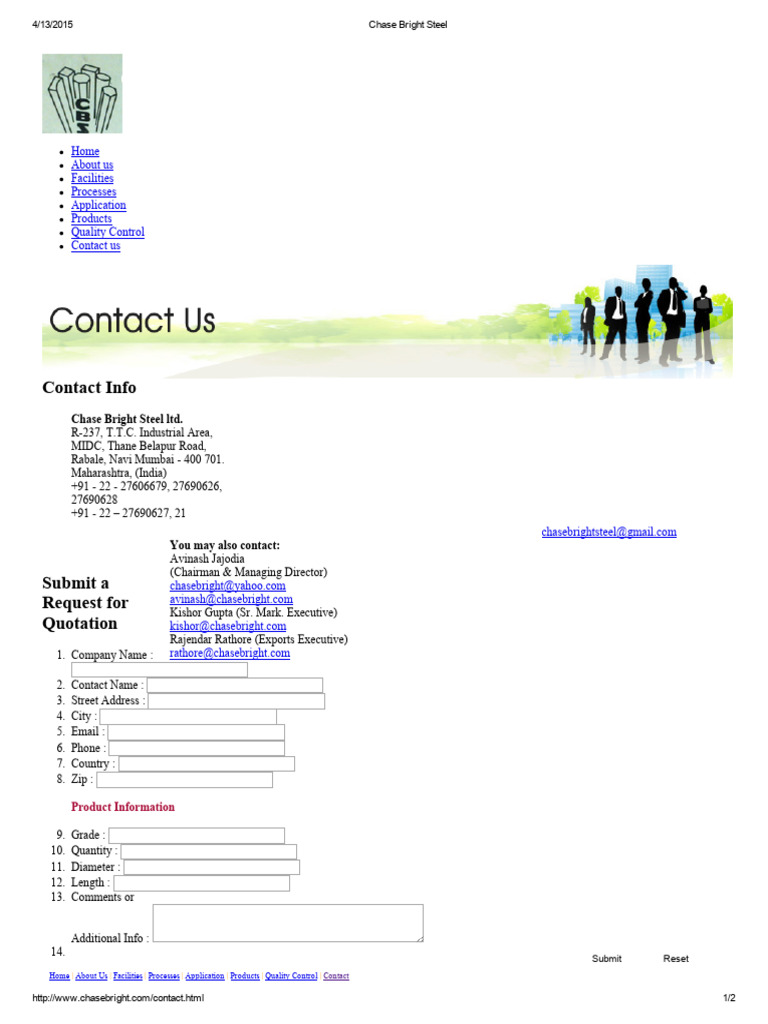 Contact Information for Chase Bright Steel | PDF