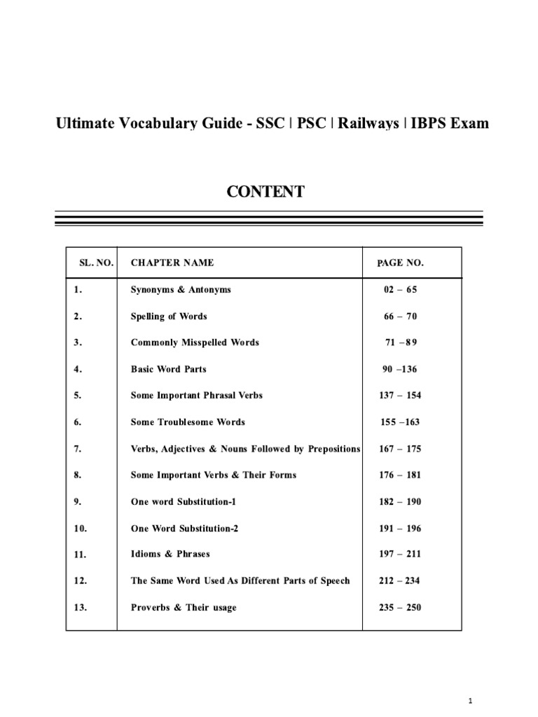 Ultimate Vocabulary Guide For SSC | PDF