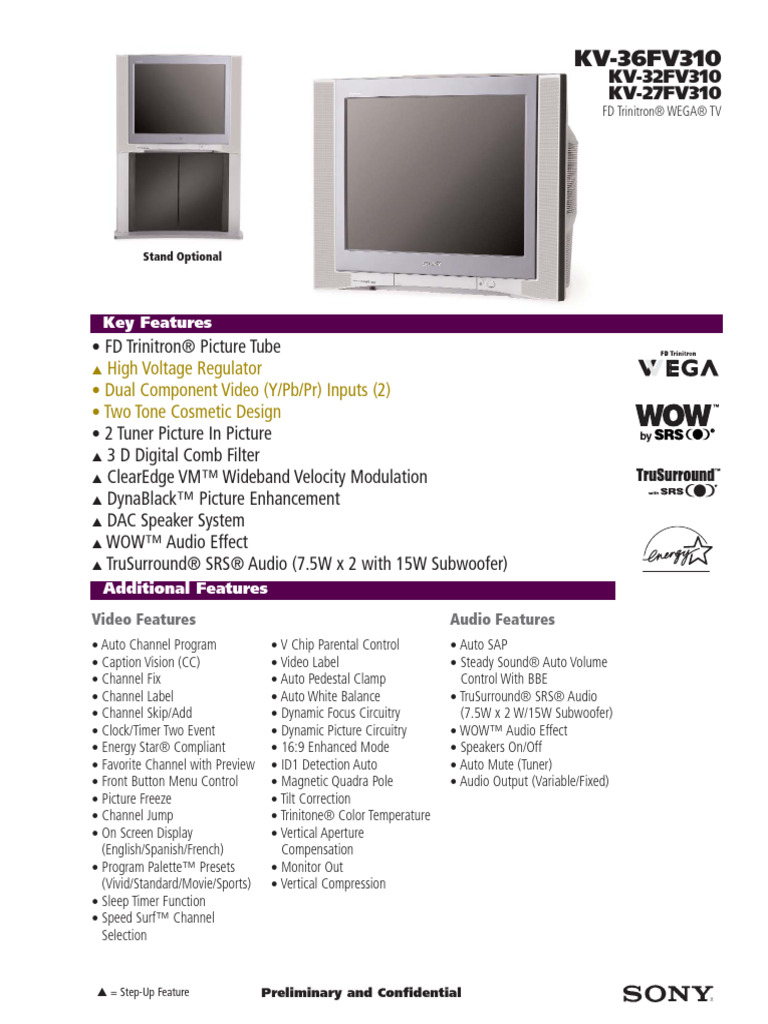 Sony Trinitron KV-FV310 Series Features | PDF | Electronic Engineering ...