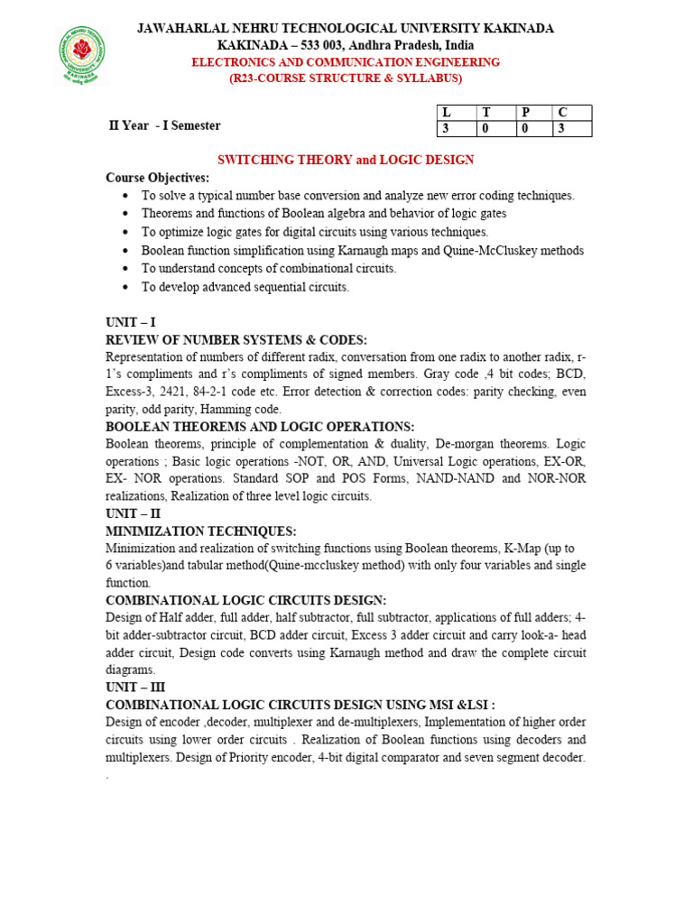 Switching Theory and Logic Design | PDF | Boolean Algebra | Teaching Mathematics
