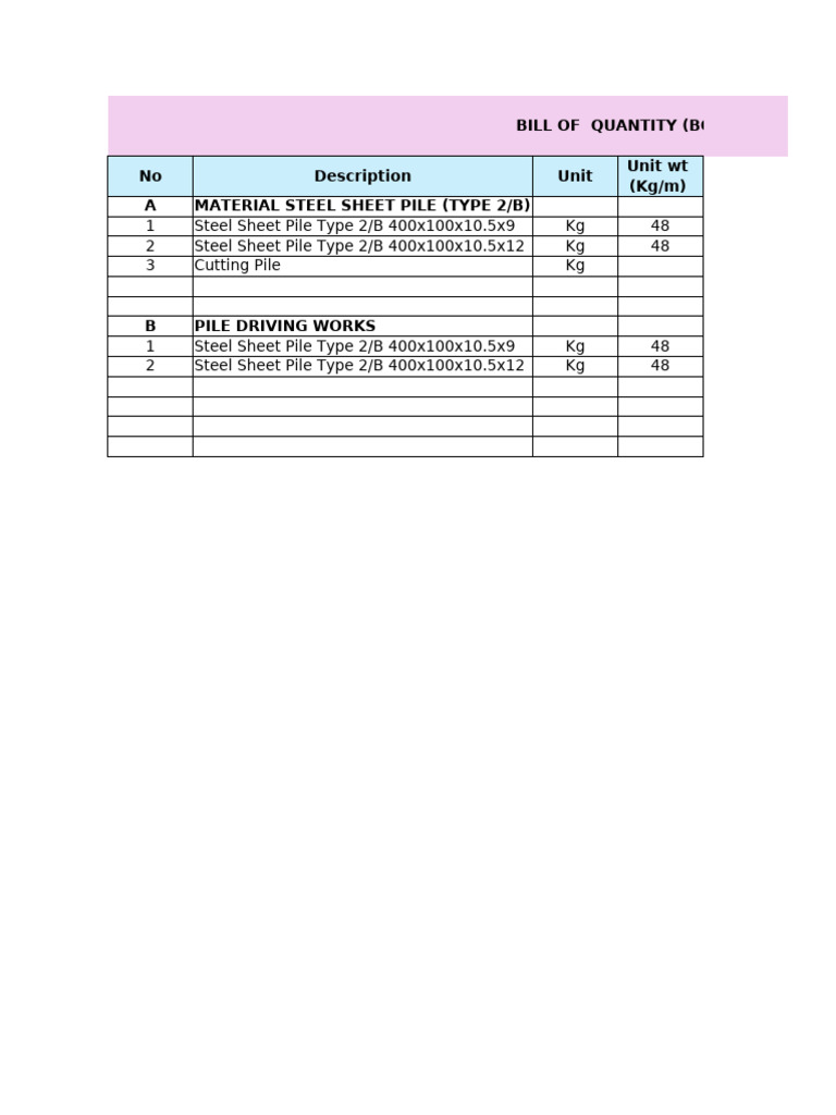 BOQ Steel Sheet Pile - Cae05133 b214 463a B3a4 54538cf82fd9 | PDF