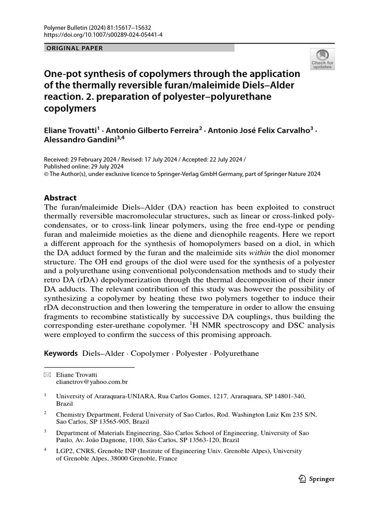 One-Pot Synthesis of Polyester-Polyurethane Copolymers | PDF ...