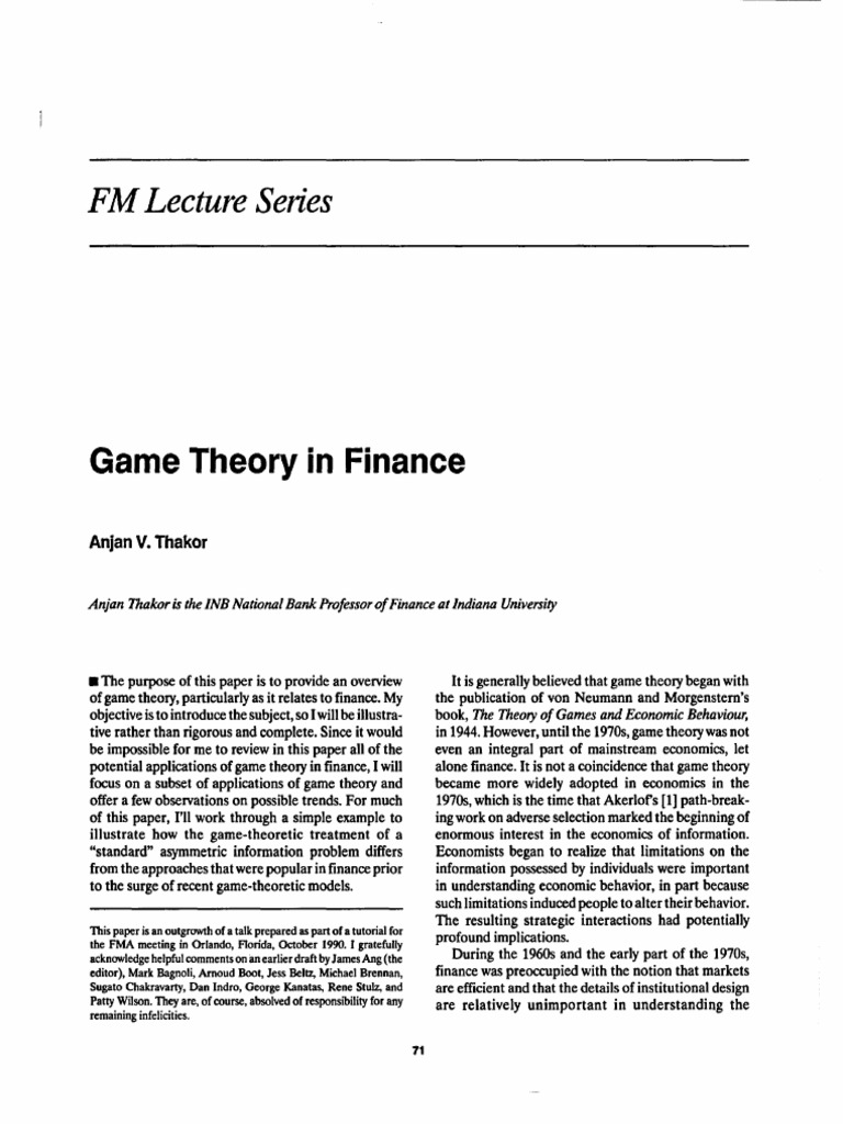 Game Theory in Finance | PDF | Game Theory | Economic Equilibrium