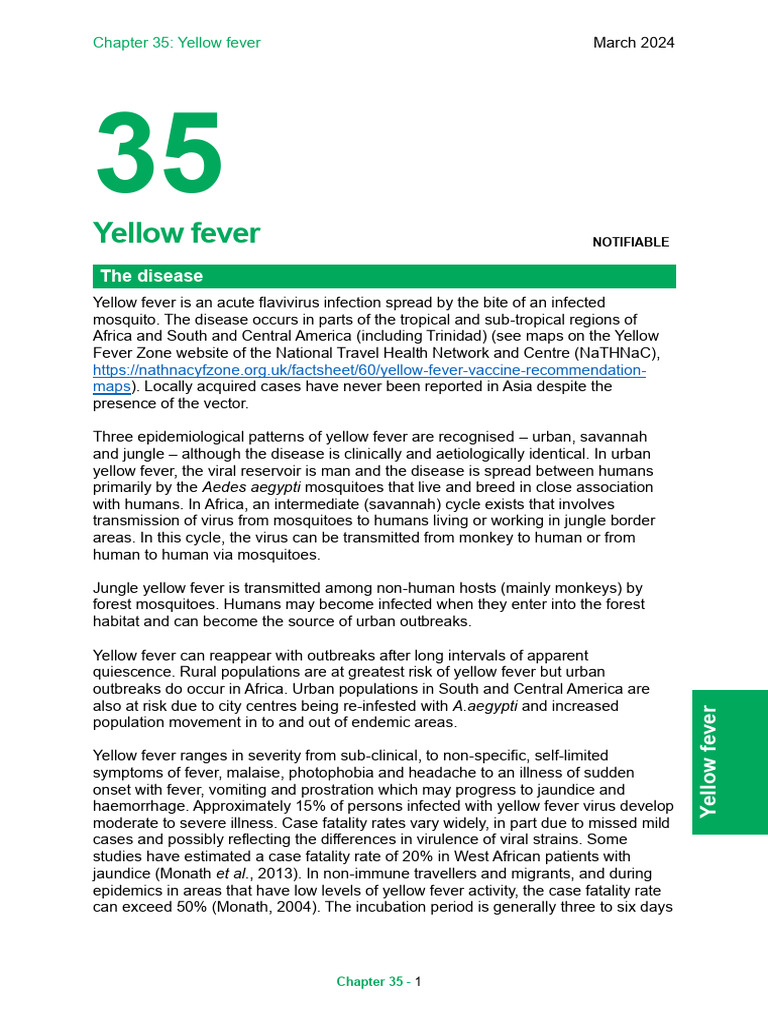 The Green Book Chapter 35 Yellow Fever March 2024 | PDF | Yellow Fever ...