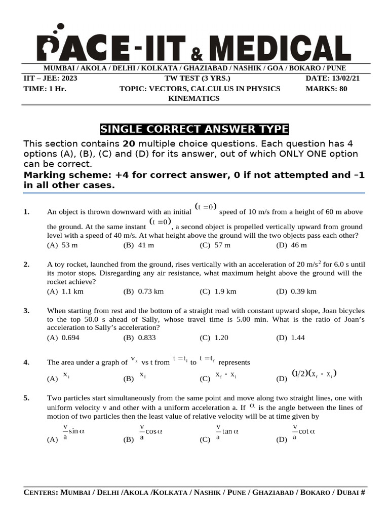 Vectors, Calculus in Physics & Kinematics (Question Paper) | PDF | Force | Tension (Physics)