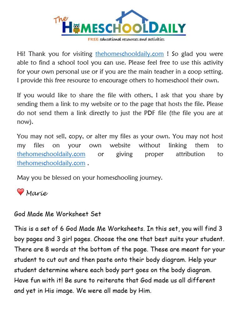 God Made Me Worksheet Set | PDF | Old Testament Books