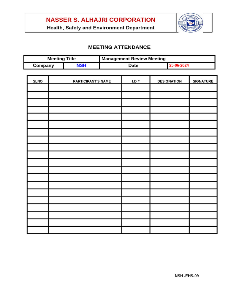 1.4 Meeting Attendance - Management Review Meeting | PDF