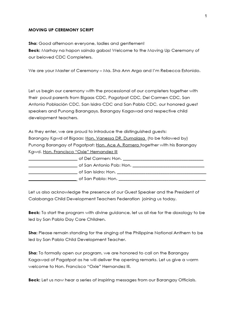 Moving Up Ceremony Script | PDF