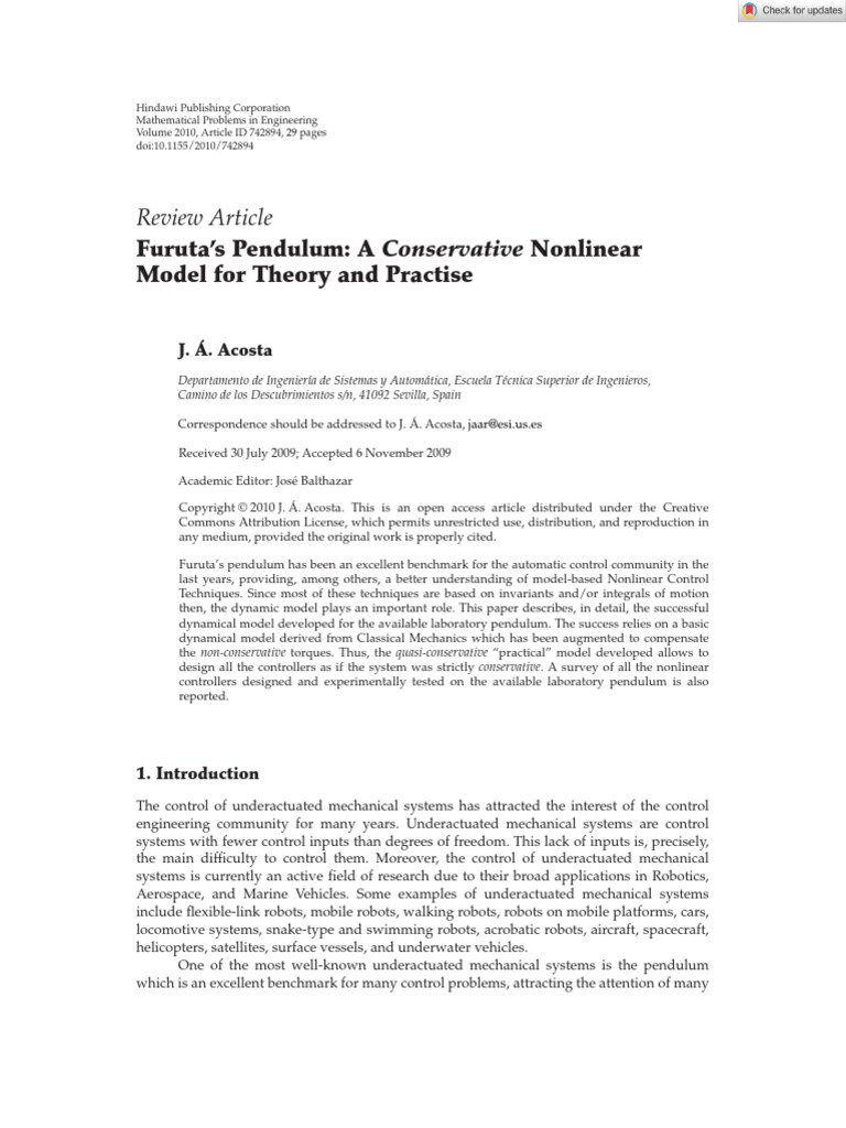 Furuta's Pendulum Nonlinear Control Model | PDF | Hamiltonian Mechanics | Lagrangian Mechanics