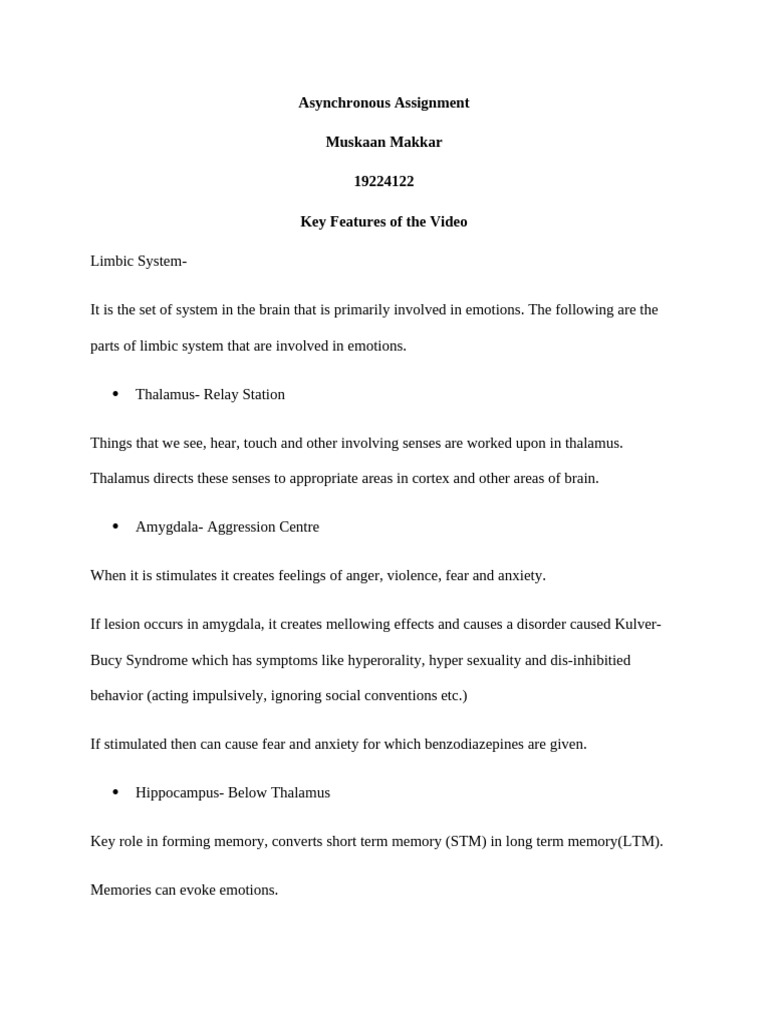 Asynchronous Assignment Limbic System | PDF