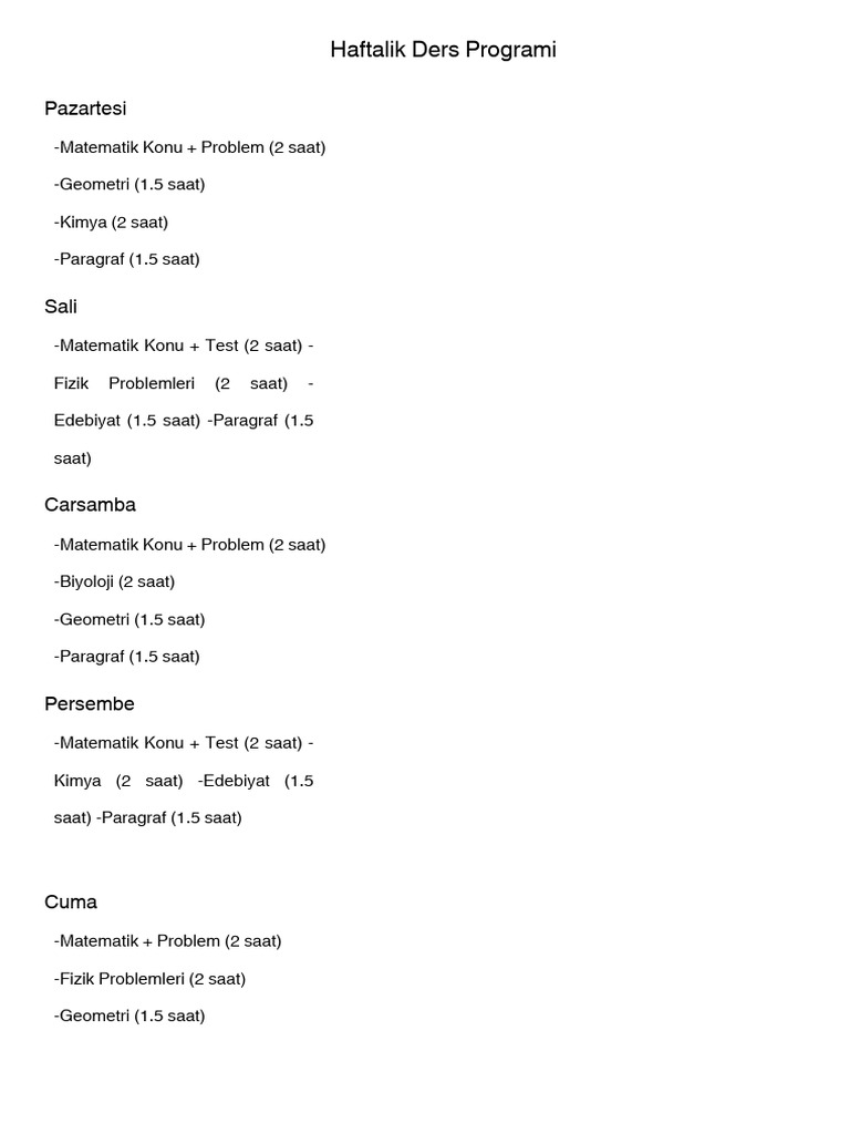 Haftalik Ders Programi.pdf | PDF