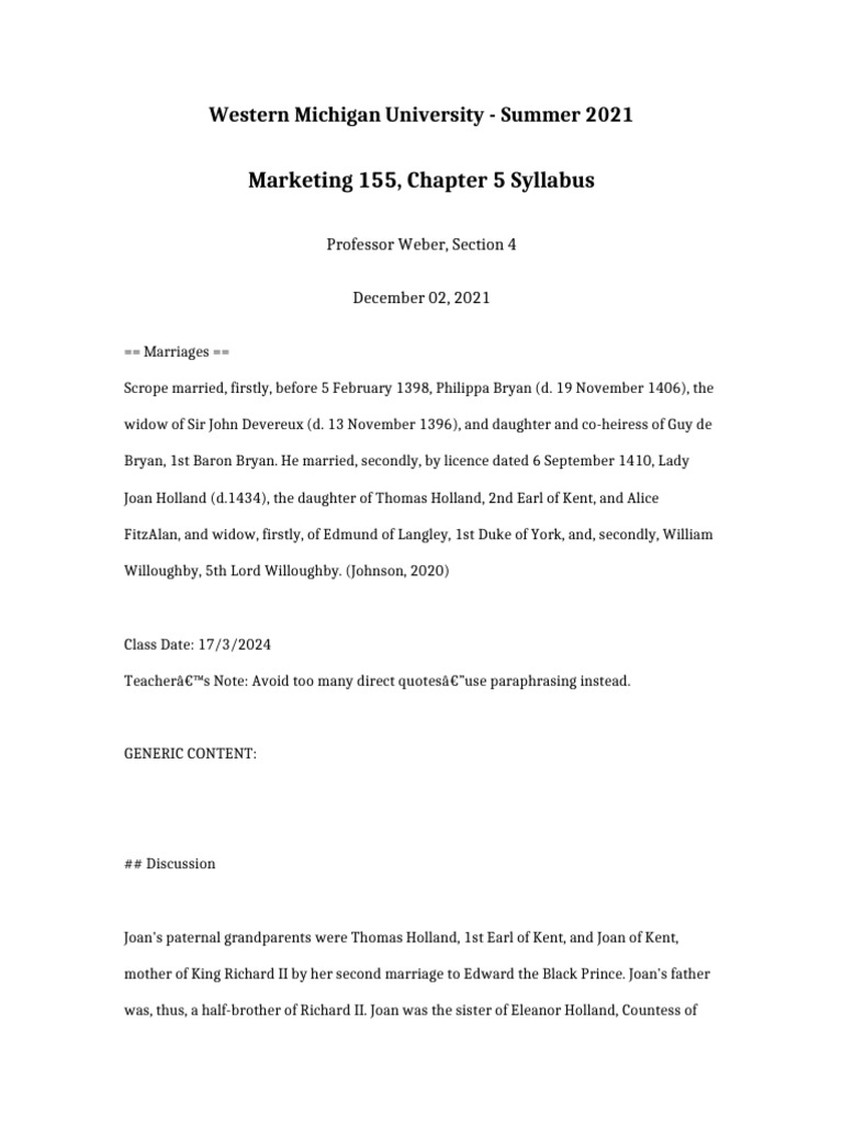 Scrope Family Marriages Overview | PDF | Medieval English People ...