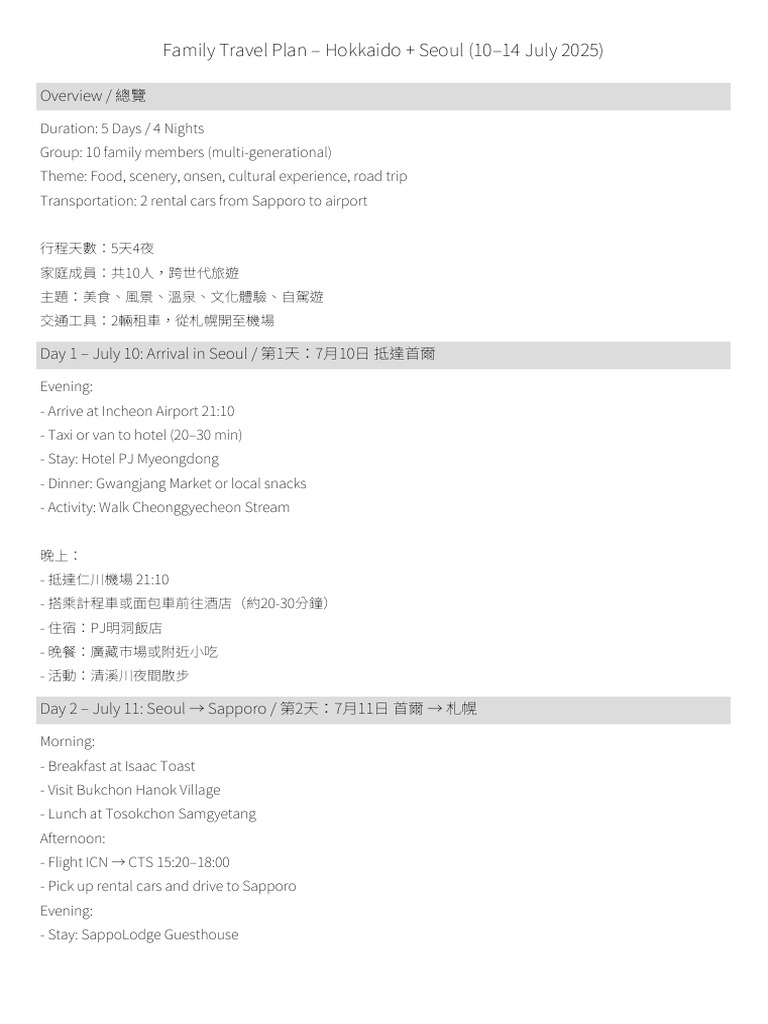 Bilingual Family Trip Plan | PDF