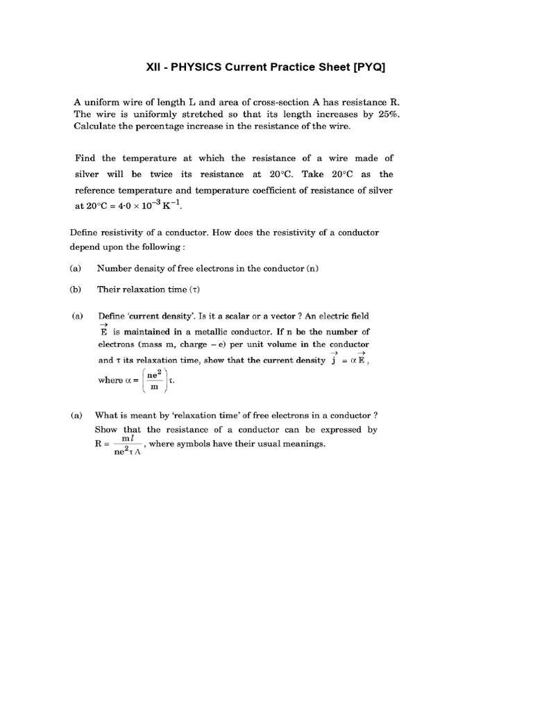 XII - PHYSICS Current Practice Sheet (PYQ) | PDF