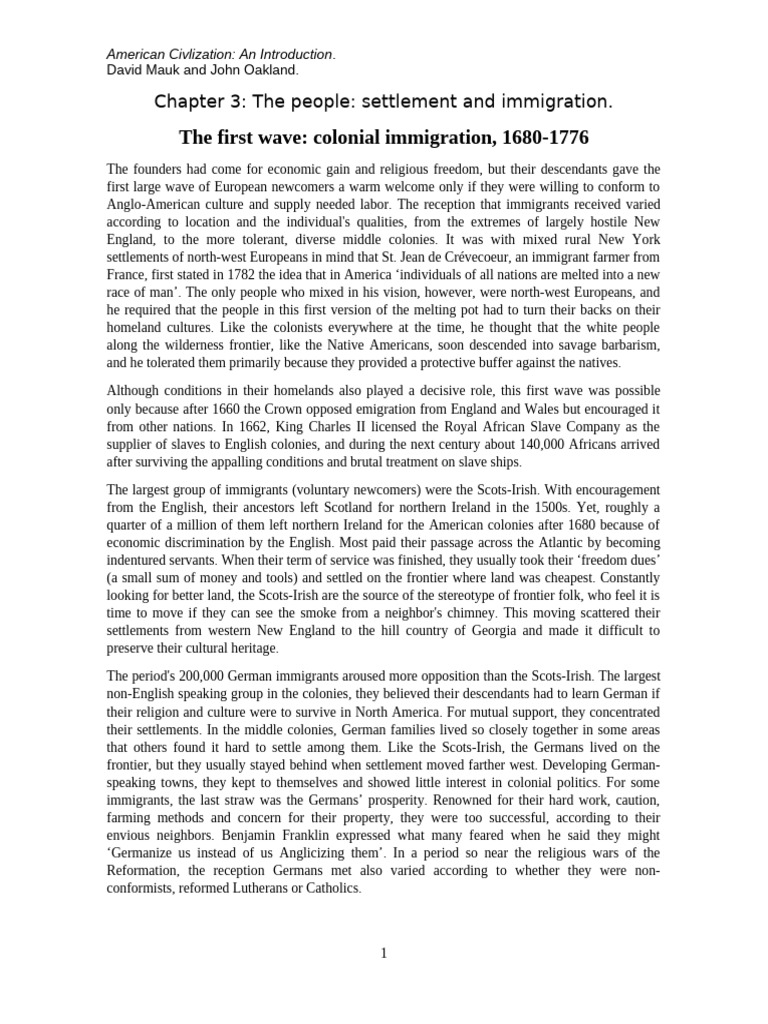 The Four Waves of Immigration - American Civilization An Introduction ...
