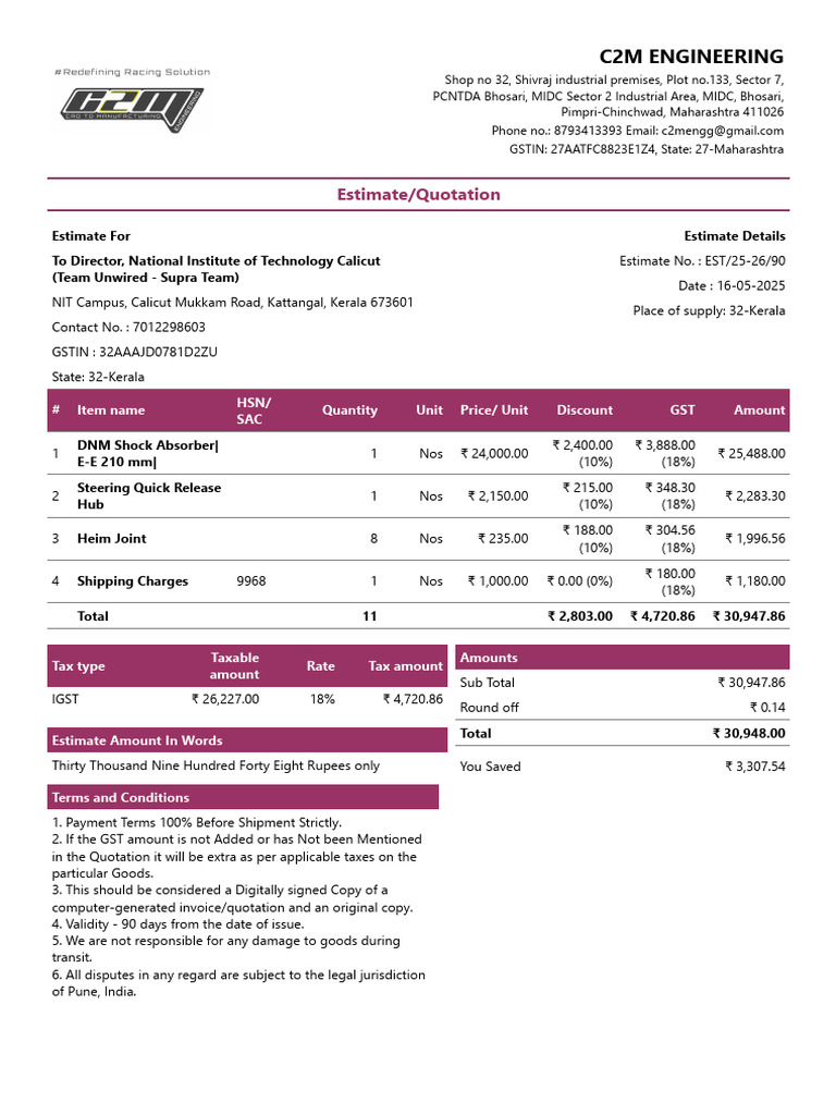 Estimate Quotation - EST 25-26 90 - 16 - 05 - 25 - Tejas Patil (TS34 ...