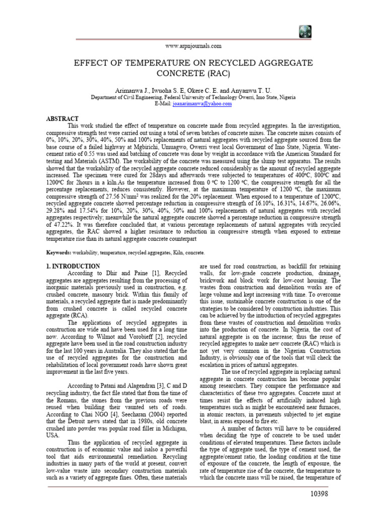Temperature Impact on Recycled Aggregate Concrete | PDF | Concrete ...