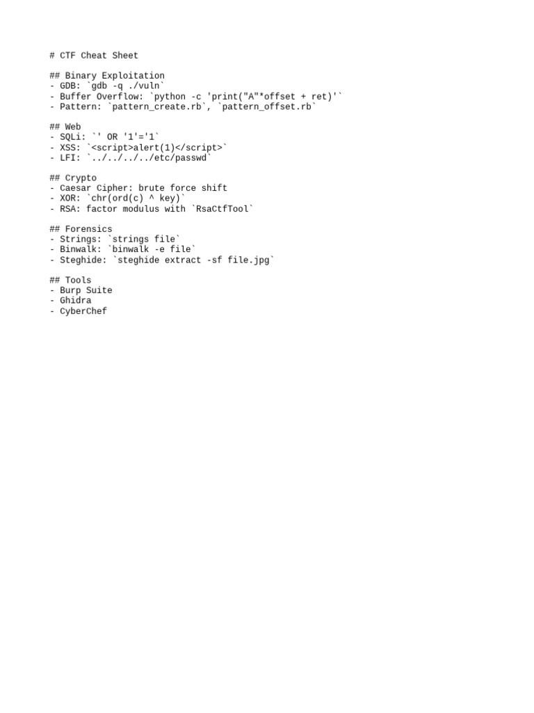 CTF Cheat Sheet | PDF