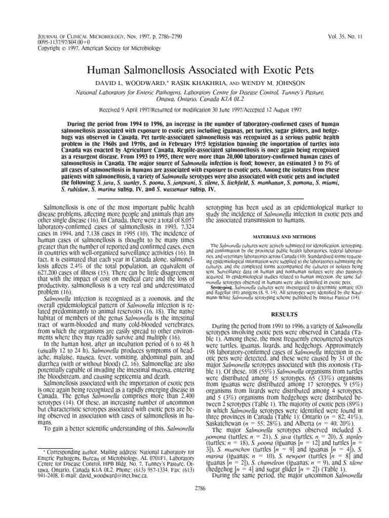 Human Salmonellosis Associated With Exotic Pets | PDF | Salmonella ...
