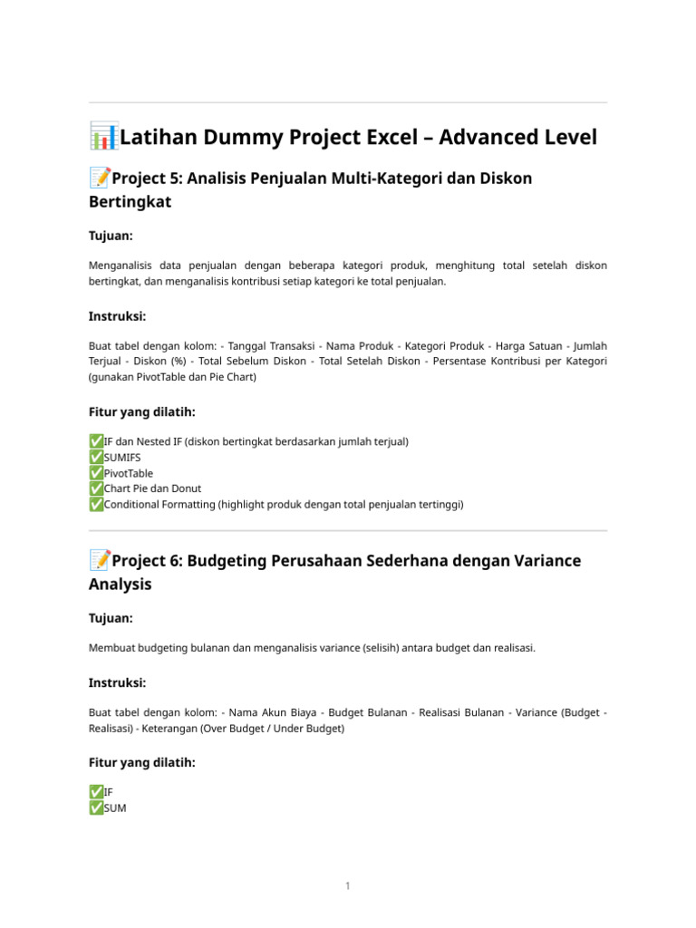 Soal Latihan Excel Untuk Dummy Project | PDF
