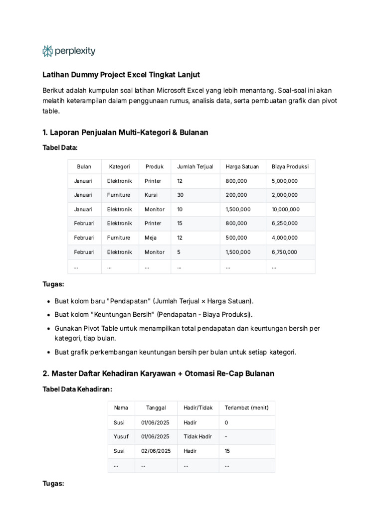 Latihan Excel Proyek Dummy Lanjutan | PDF