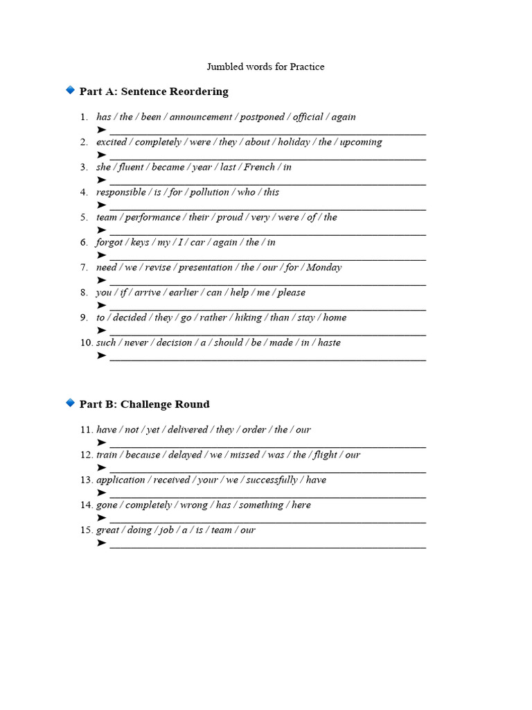 Jumbled Words For Practice | PDF