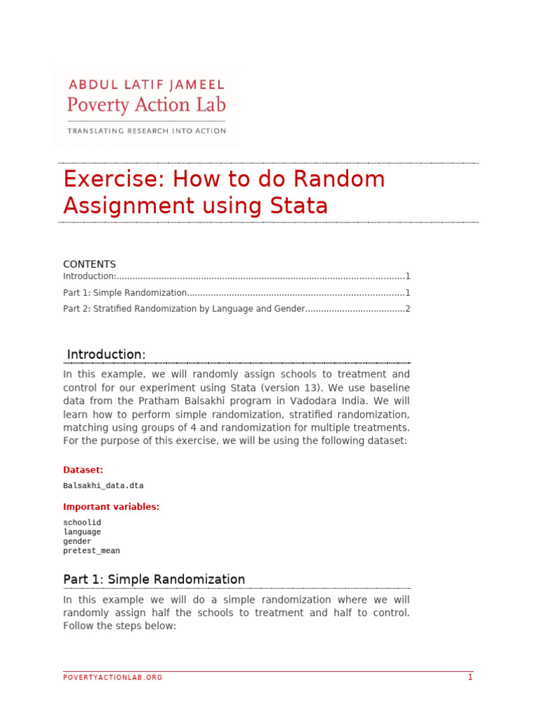 Exercise RandomizationMechanics Stata Instructions | PDF | Statistical Theory | Statistics