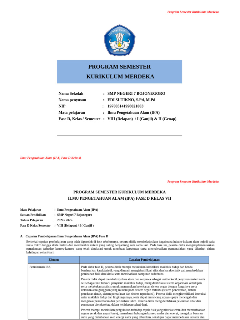 PROMES Kurikulum Merdeka 8 | PDF
