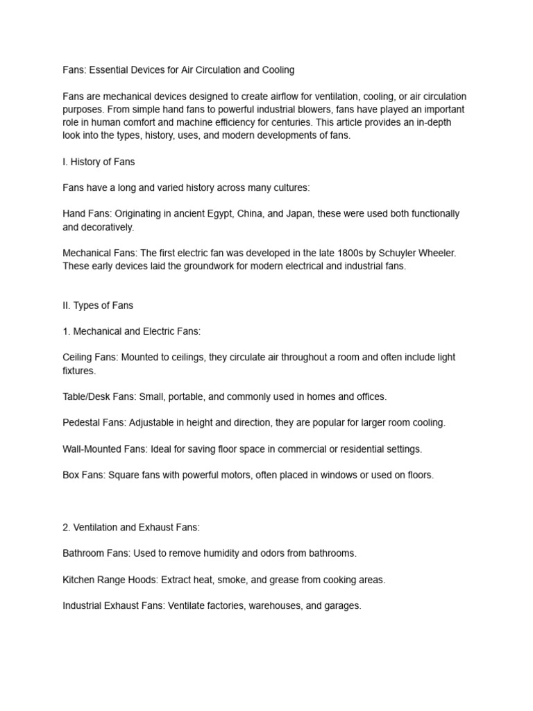 Fans - Essential Devices For Air Circulation and Cooling | PDF ...