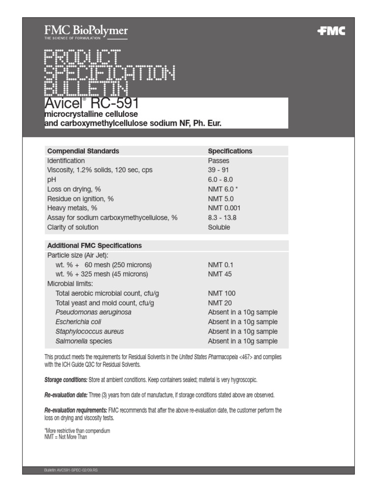 Avicel RC-591 Product Specifications | PDF